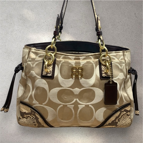 Coach | Bags | Coach Colette Signature Satchel Carryall With Snakeskin ...